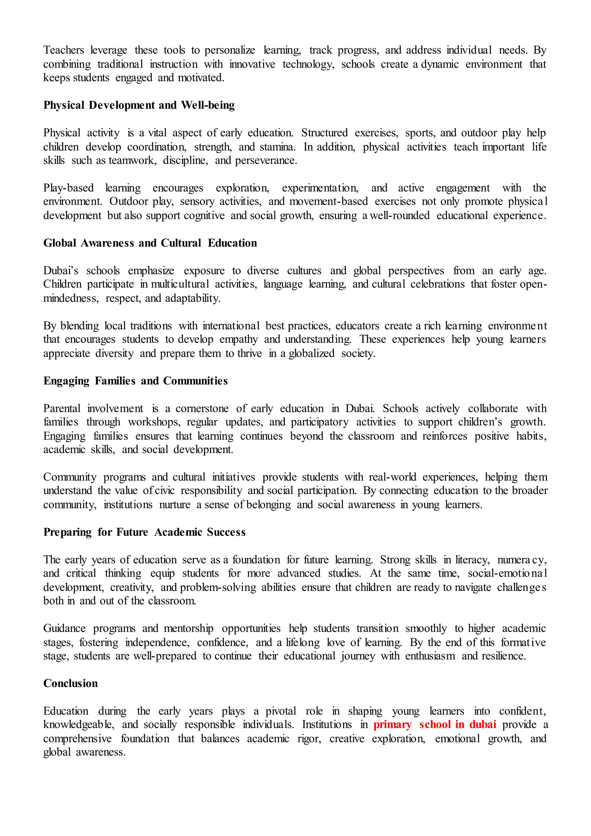 Building the Foundations of Learning: Primary School in Dubai | PDF