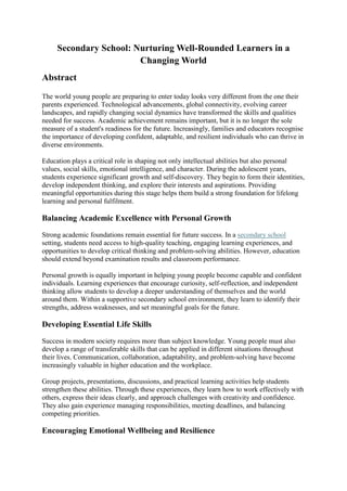 Secondary School: Nurturing Well-Rounded Learners in a Changing World | PDF