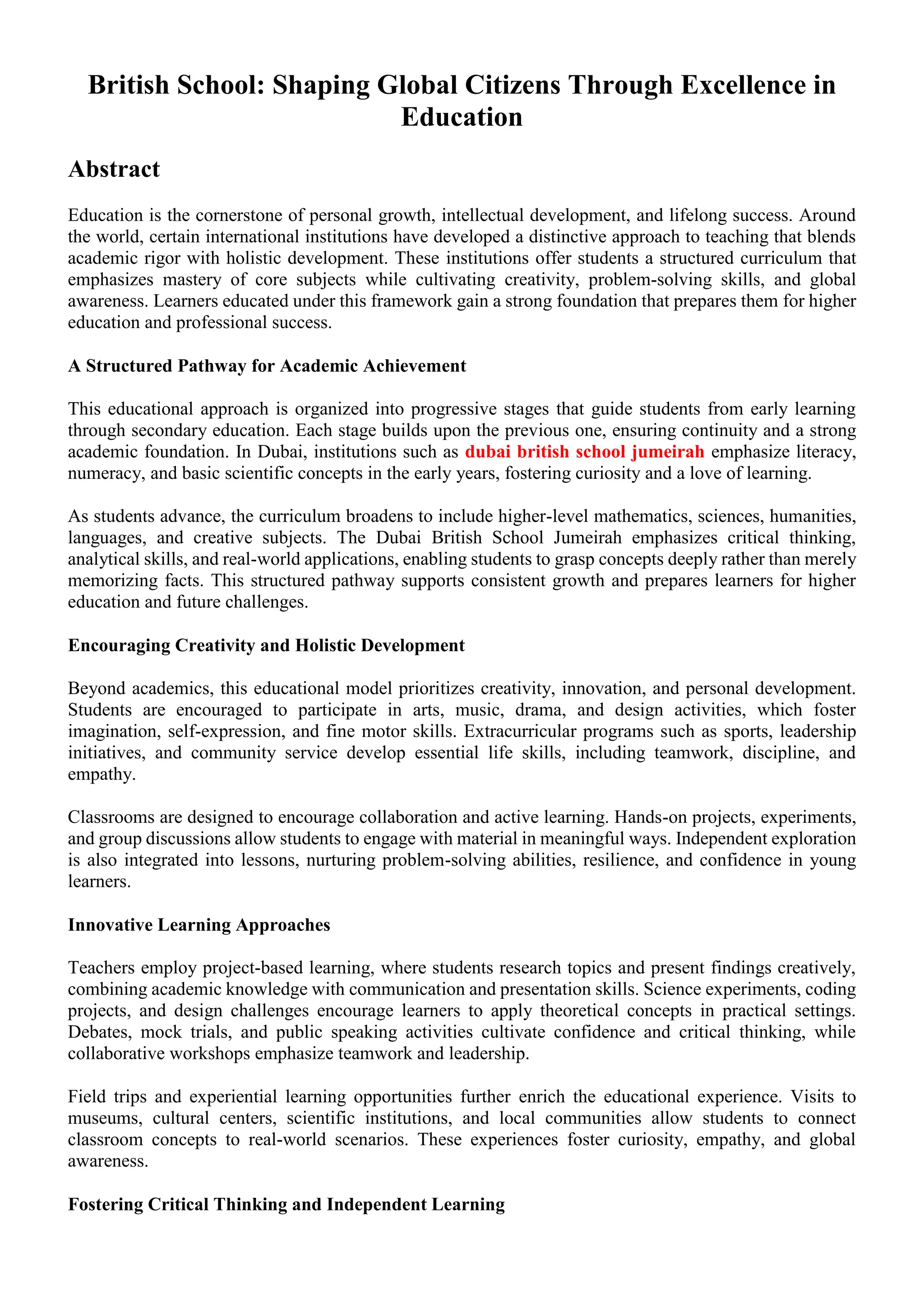 British School: Shaping Global Citizens Through Excellence in Education ...