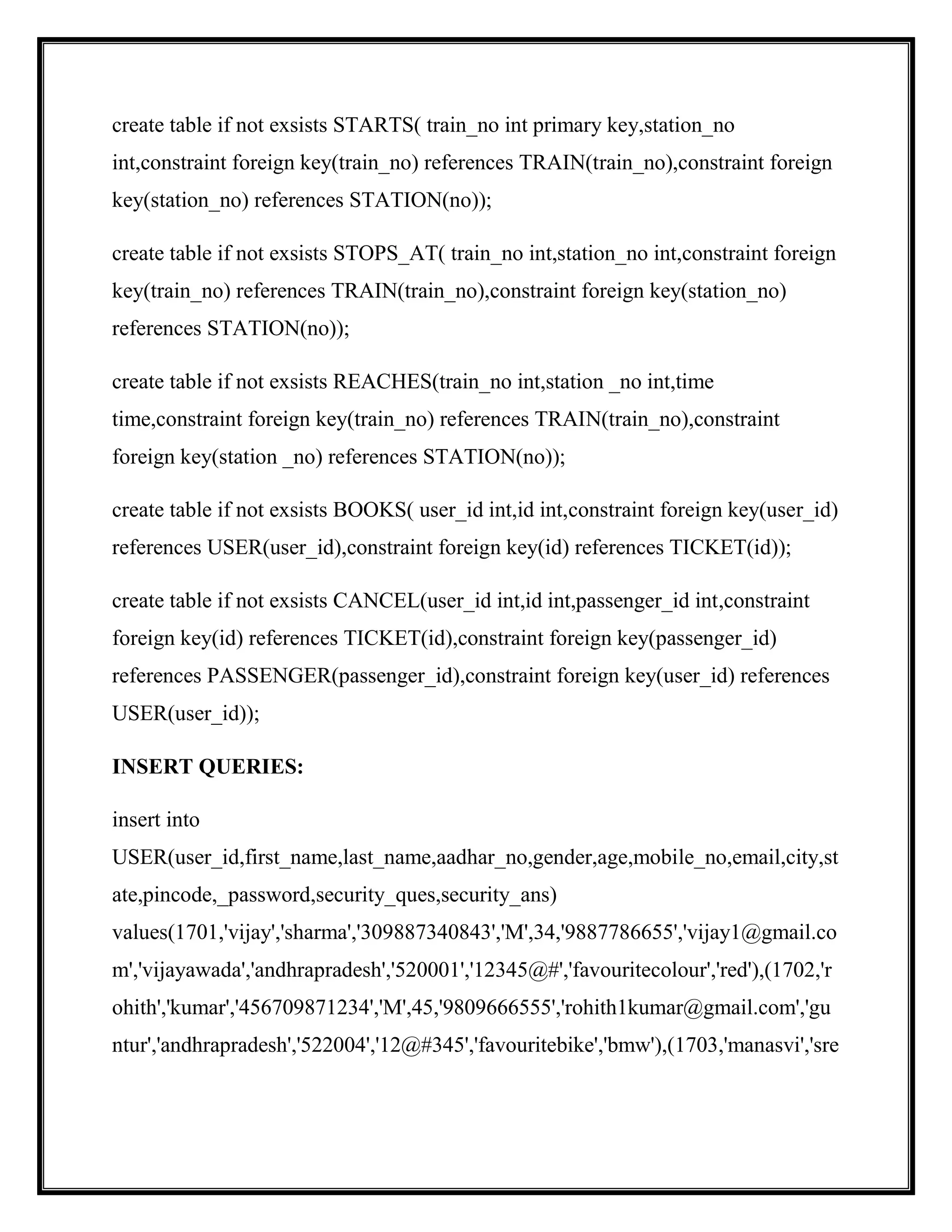 Railway management system, database mini project | PDF
