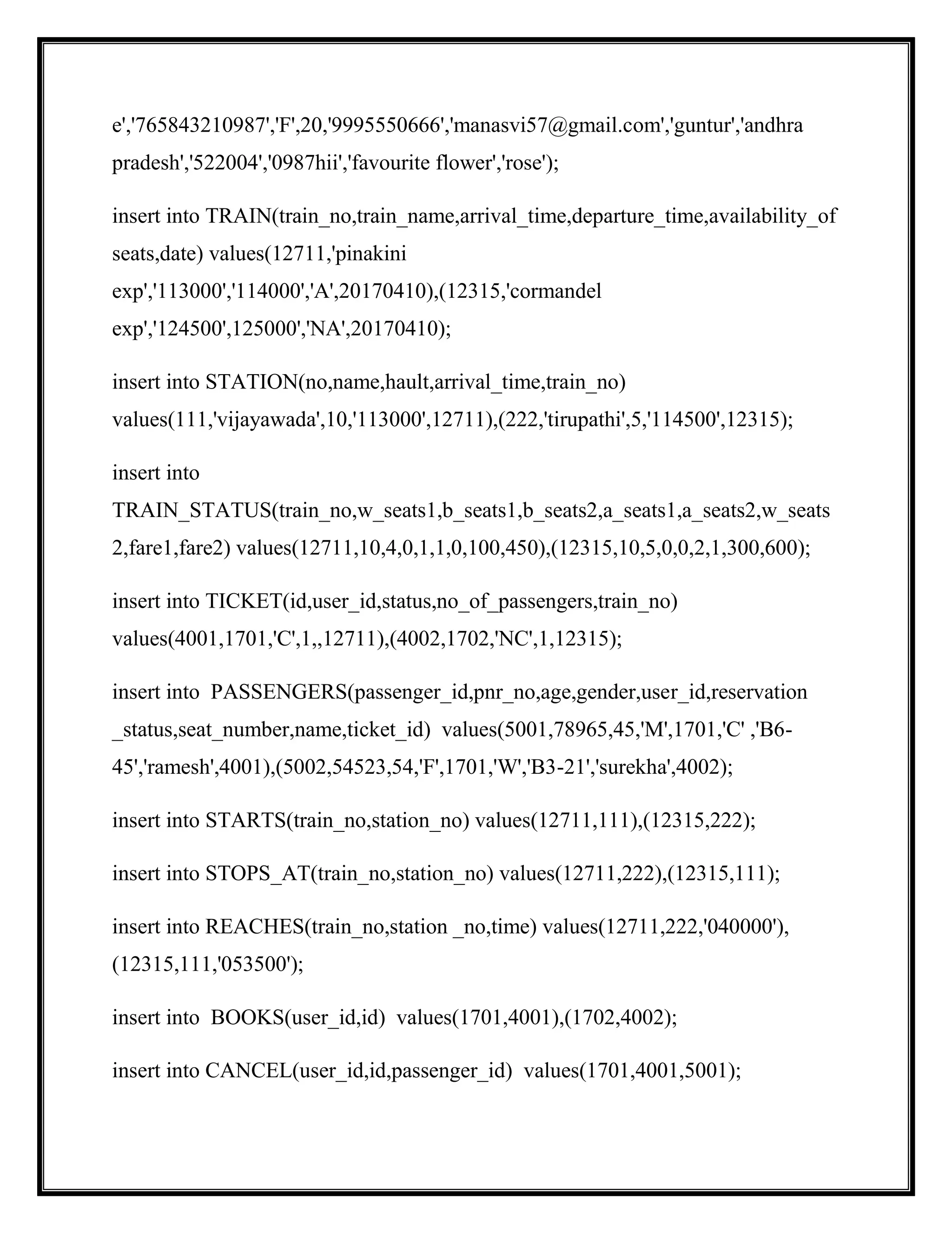 Railway management system, database mini project | PDF