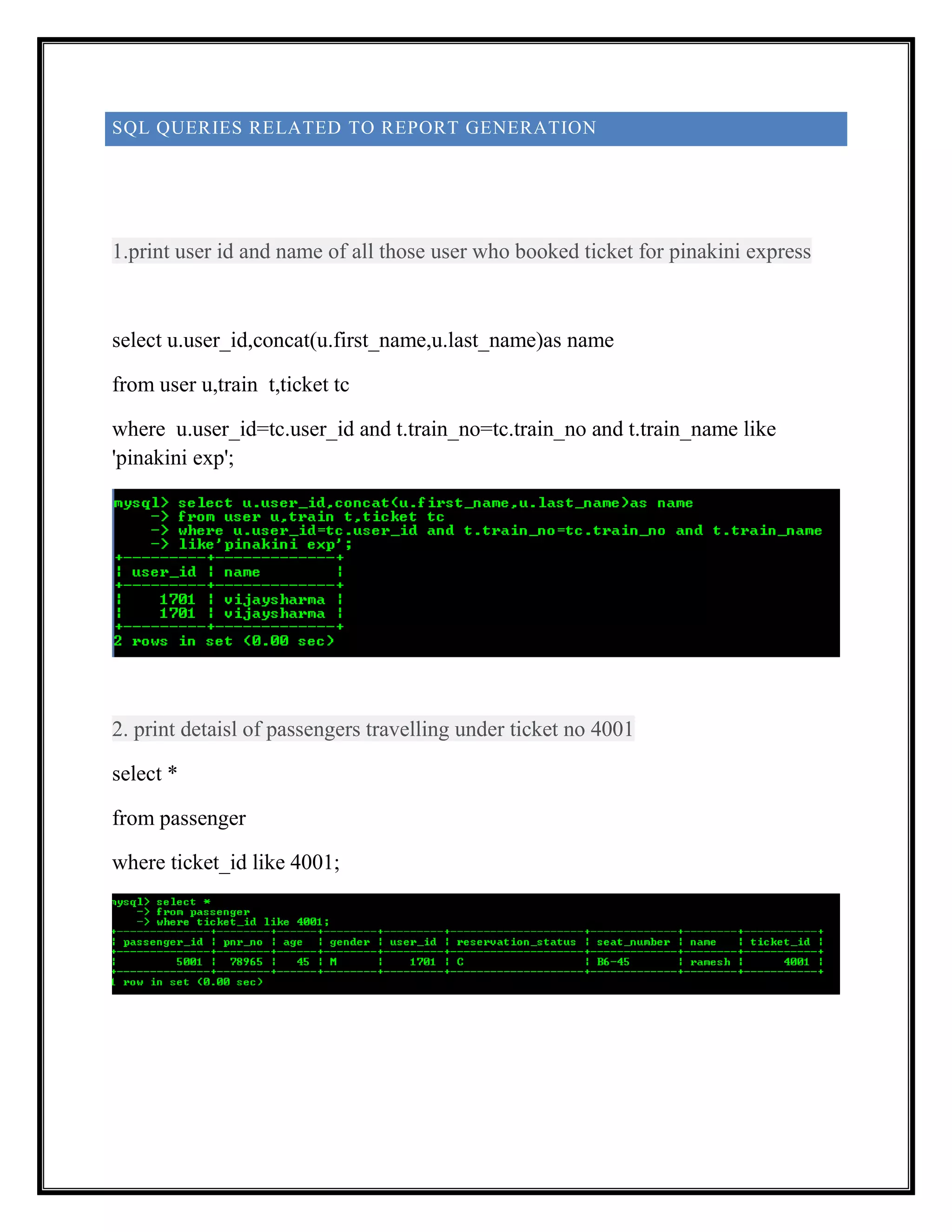 Railway management system, database mini project | PDF