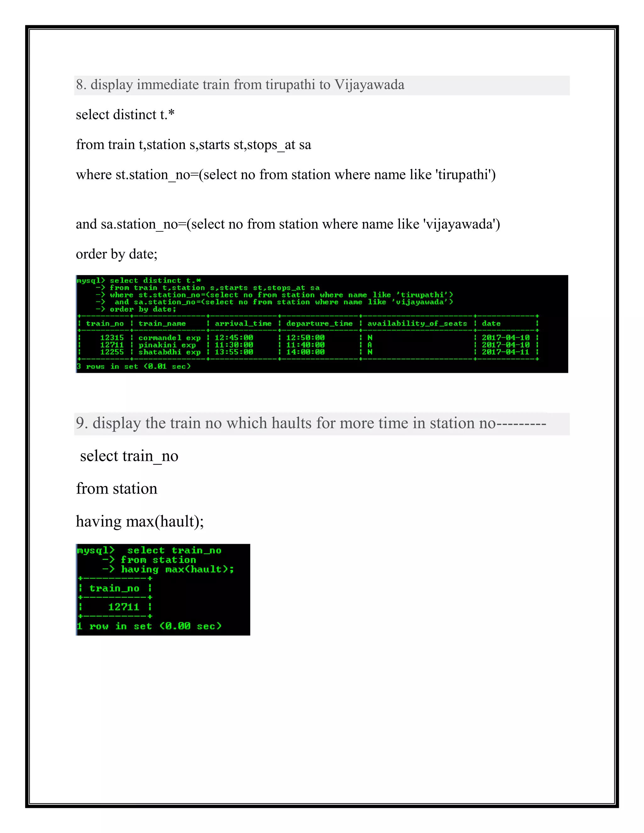 Railway management system, database mini project | PDF