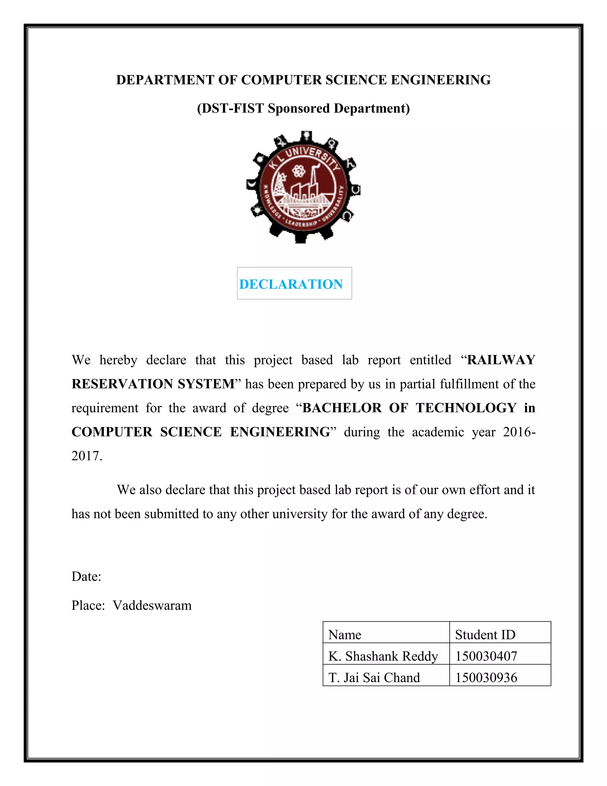 Railway management system, database mini project | PDF