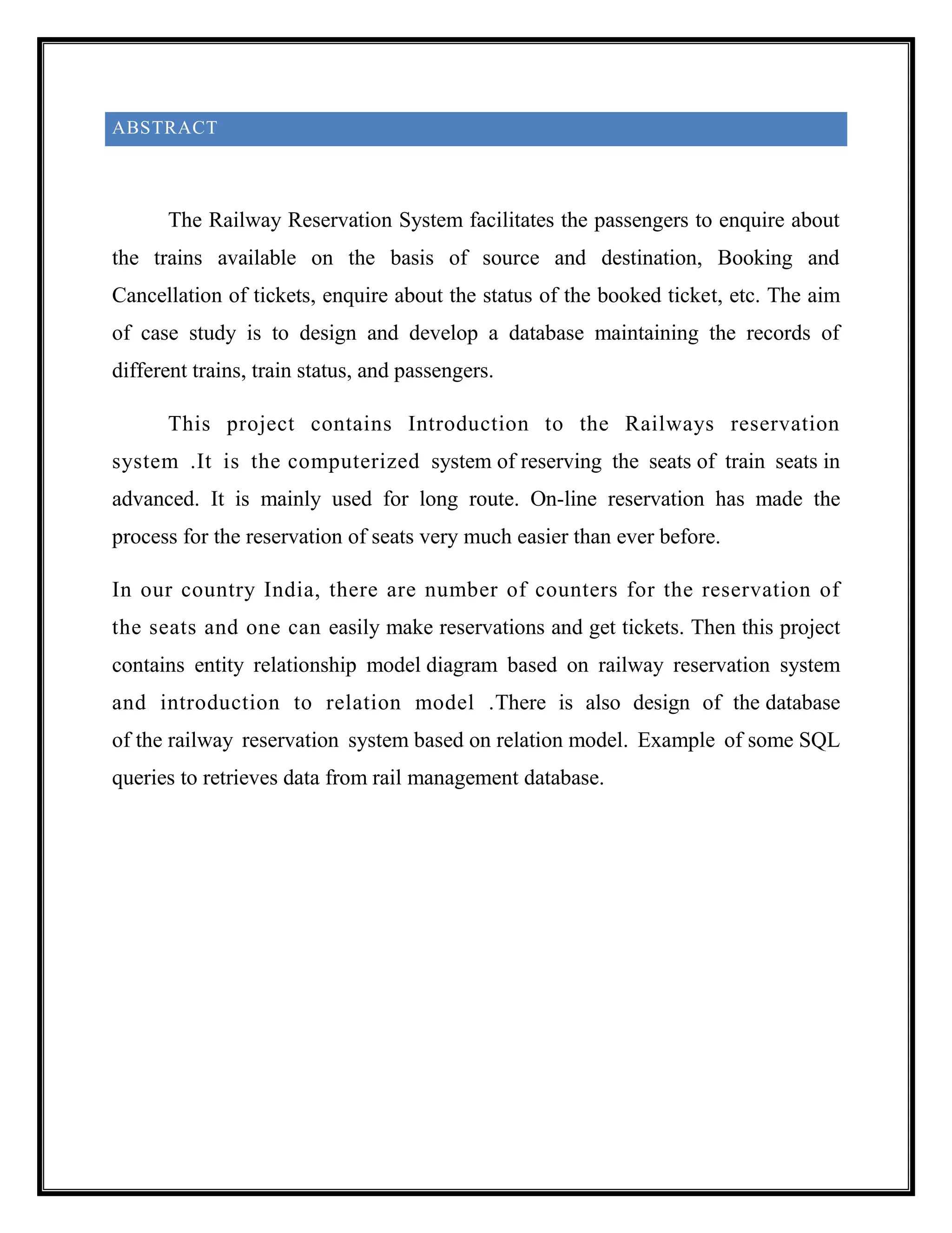 Railway management system, database mini project | PDF