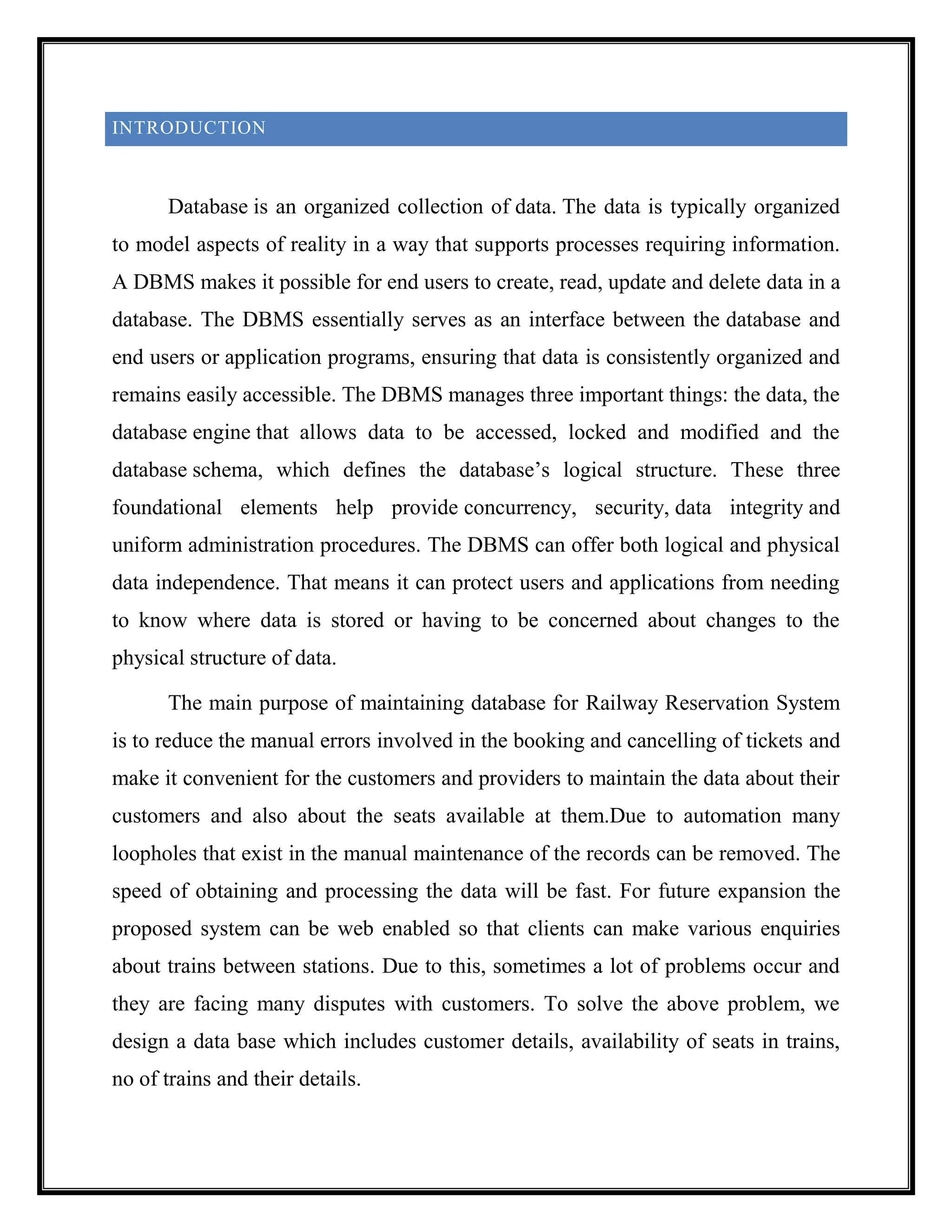 Railway management system, database mini project | PDF