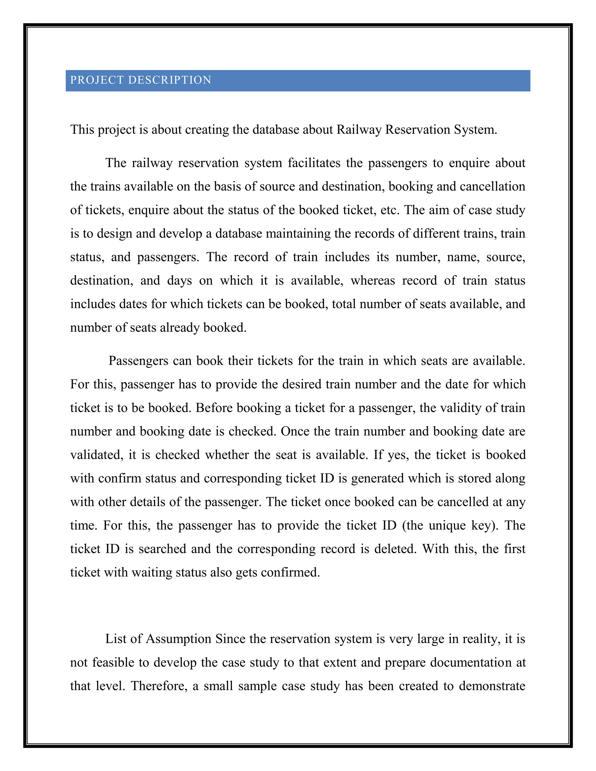 Railway management system, database mini project | PDF