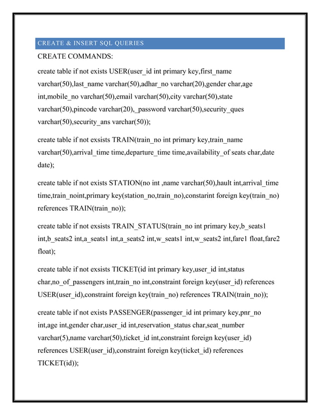 Railway management system, database mini project | PDF