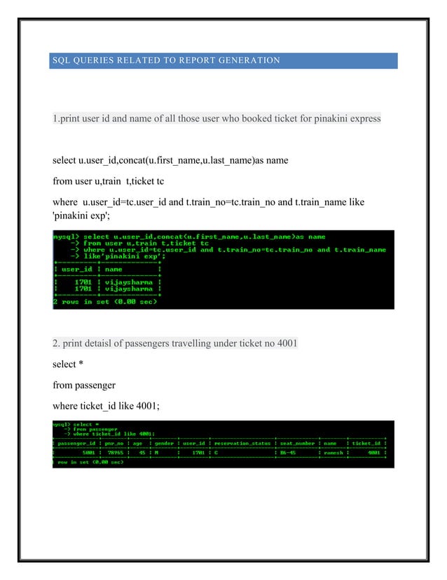 Railway management system, database mini project | PDF