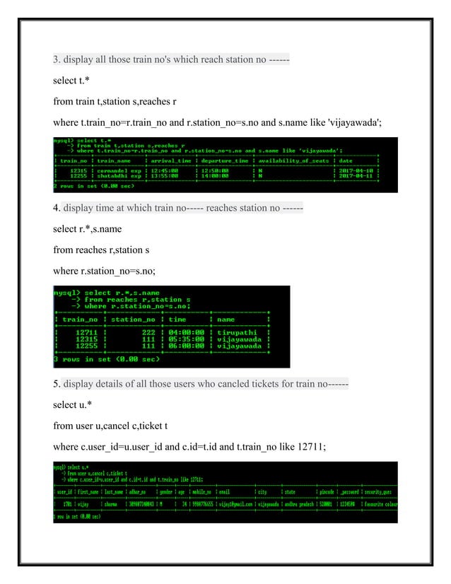 Railway management system, database mini project | PDF