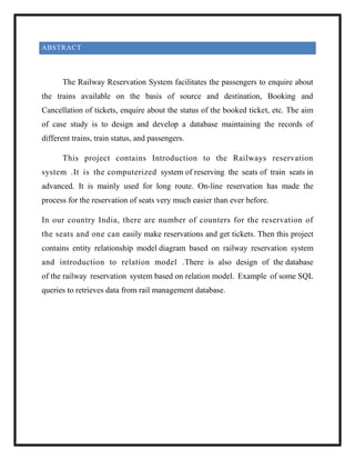 Railway management system, database mini project | PDF