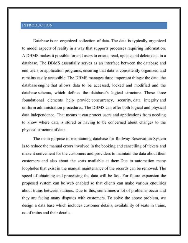 Railway management system, database mini project | PDF