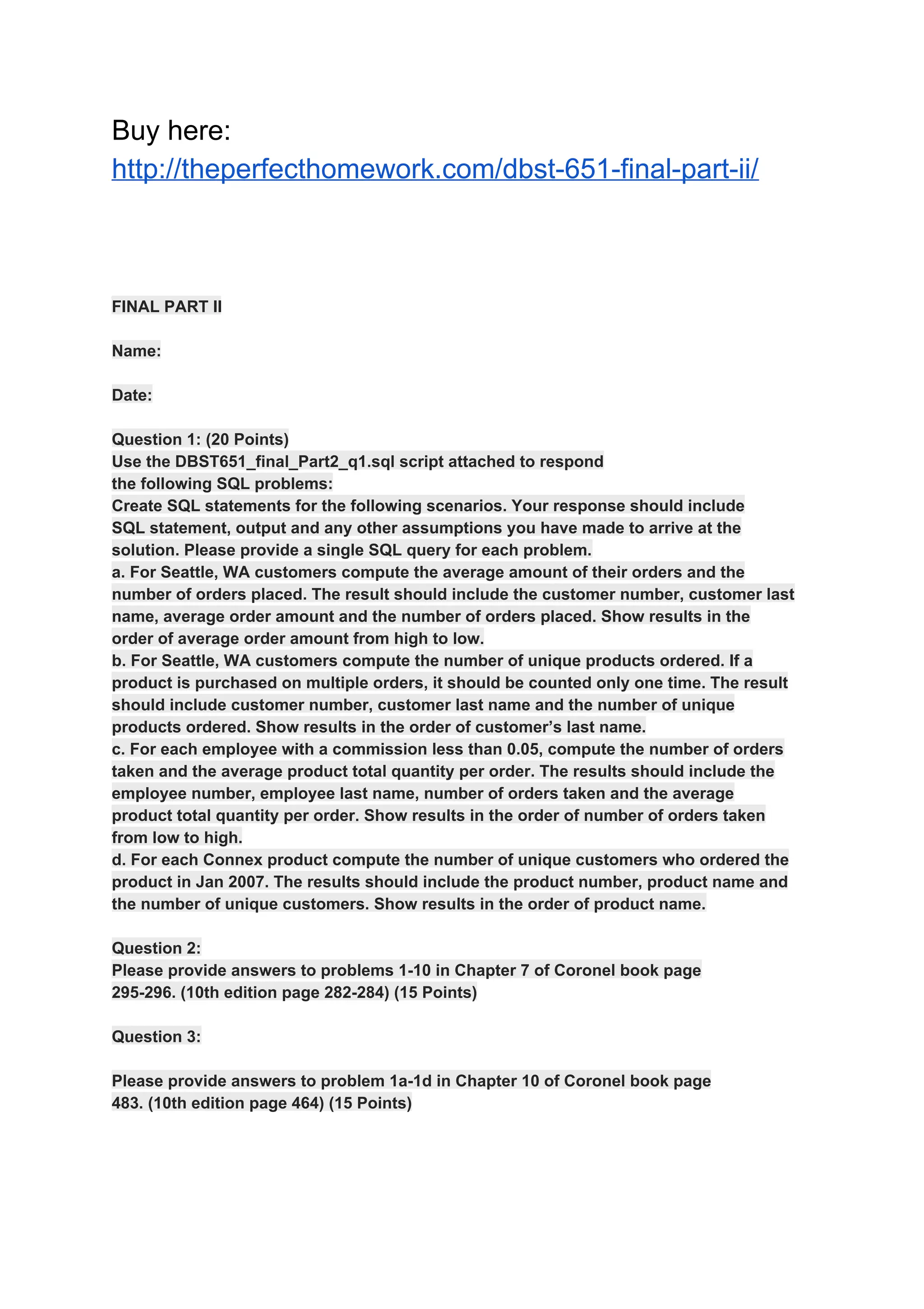 DBST 651 FINAL PART II | PDF