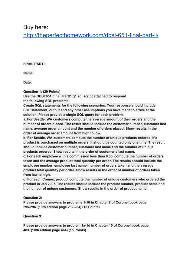 DBST 651 FINAL PART II | PDF