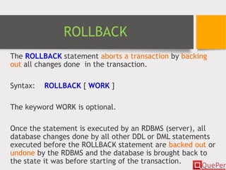 Database Systems - SQL - DCL Statements (Chapter 3/4) | PPT
