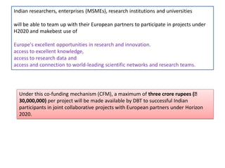 DBT-DST- Cofunding with HORIZON2020 | PPT