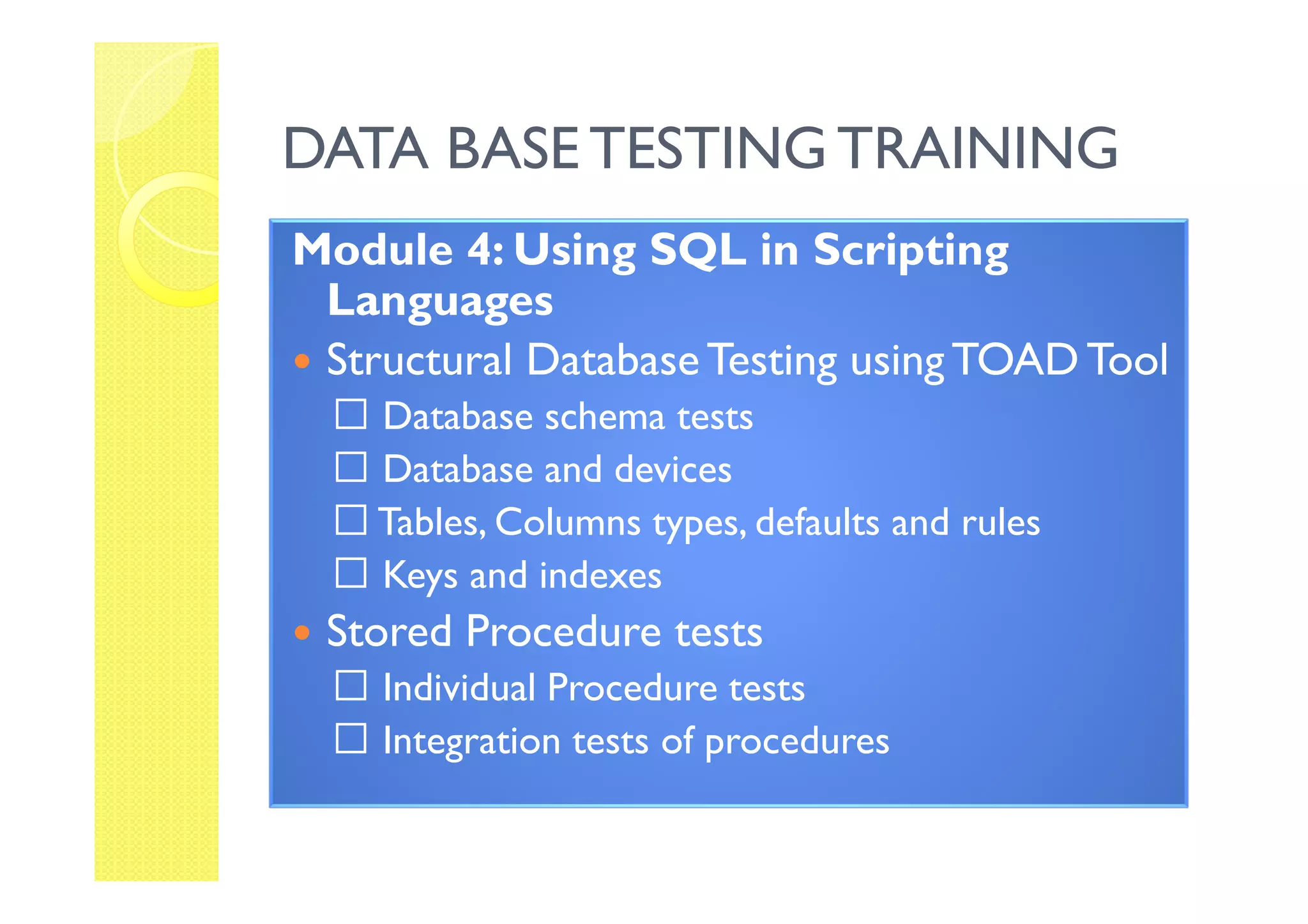 Data Base Testing Course Content | PPT