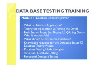 Data Base Testing Course Content | PPT