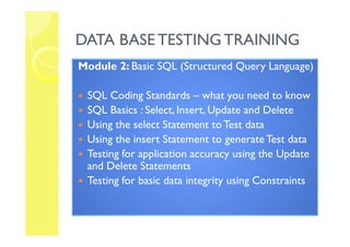 Data Base Testing Course Content | PPT