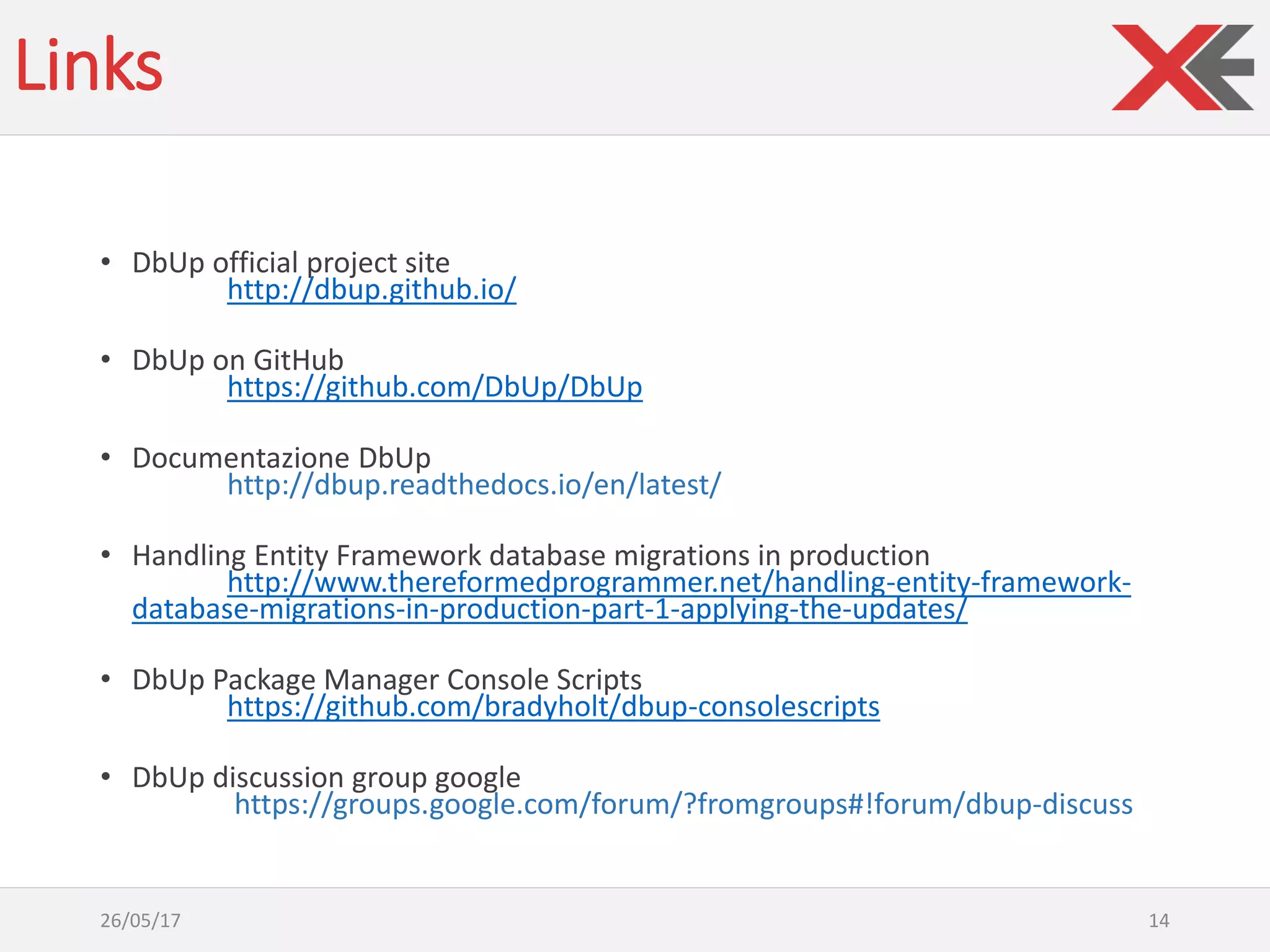 DbUp - A real case of database migration | PPTX