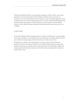 Oracle Database 11g Product Family | PDF