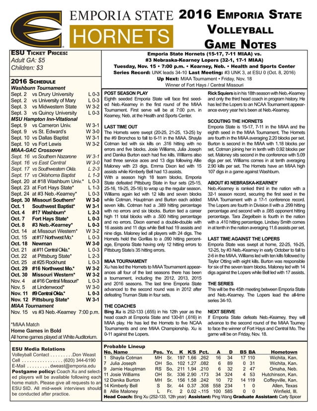 Emporia State Volleyball Game Notes | PDF | College Basketball ...