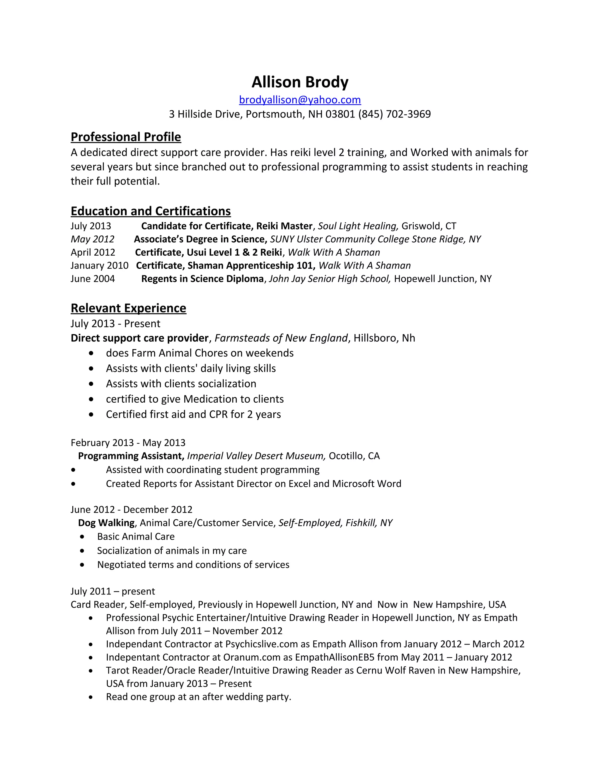 Allison Brody--Healthcare Resume | DOC