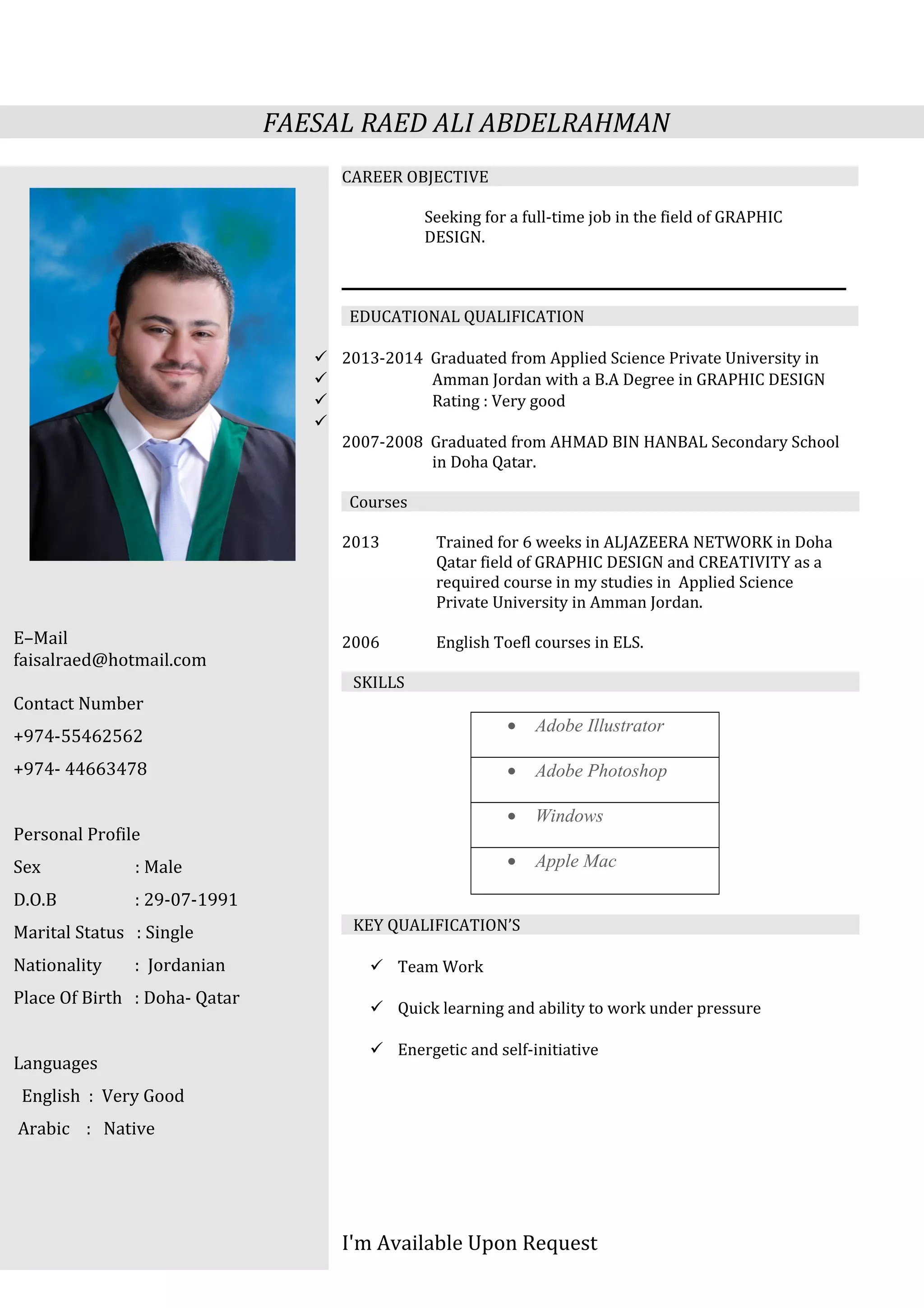 Faisal Raed Ali Abdelrahman CV - English | PDF