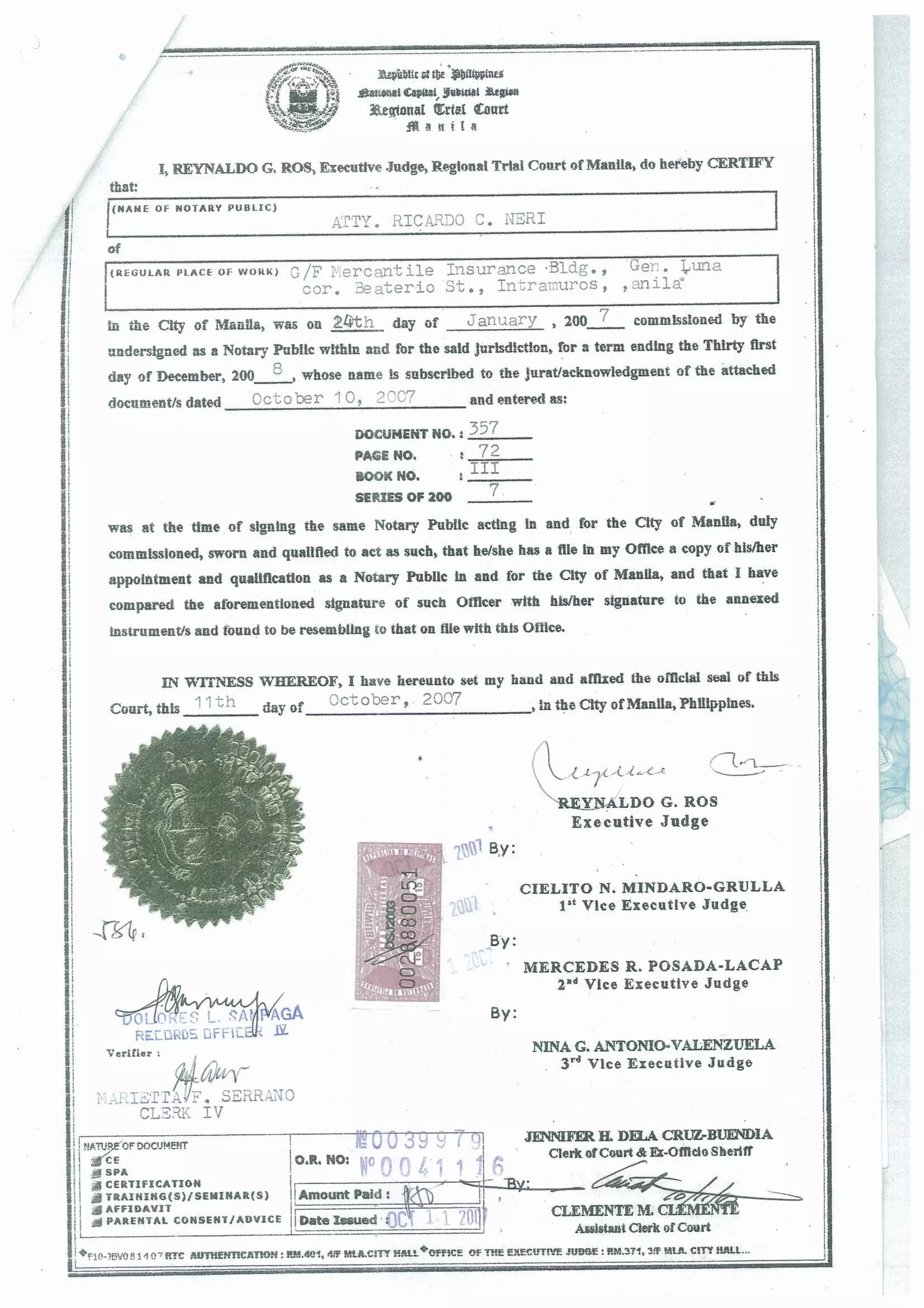 RTC Certified True Copy re Certificate of Employment Training Seminars ...