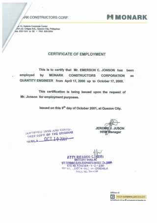 RTC Certified True Copy re Certificate of Employment Training Seminars | PDF