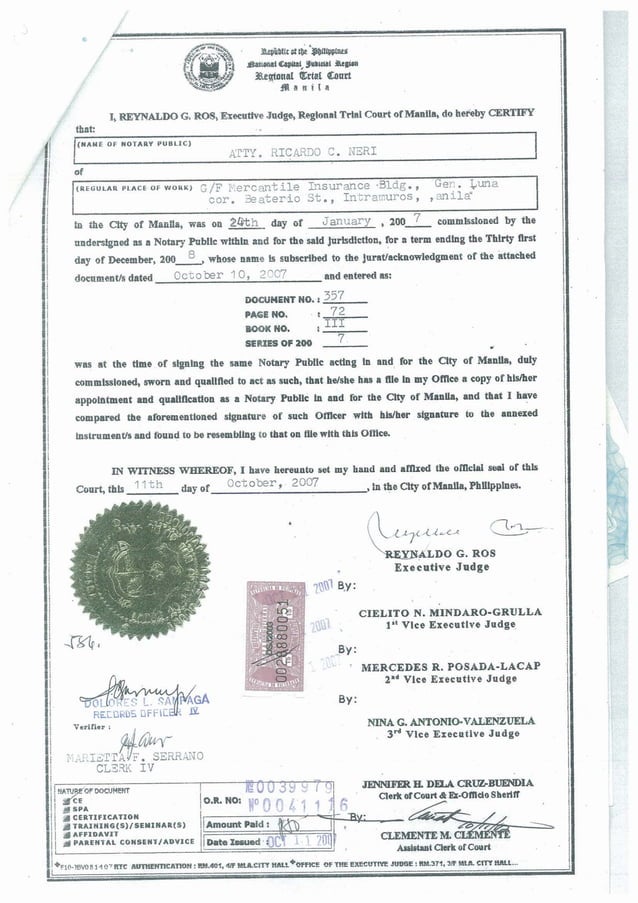 RTC Certified True Copy re Certificate of Employment Training Seminars ...