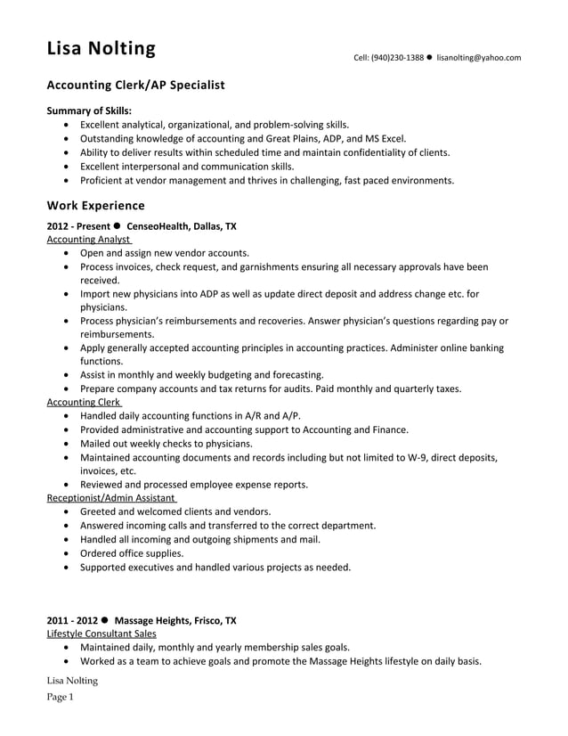 Lisa's Resume 2017 | DOC | Business Accounting & Finance | Business
