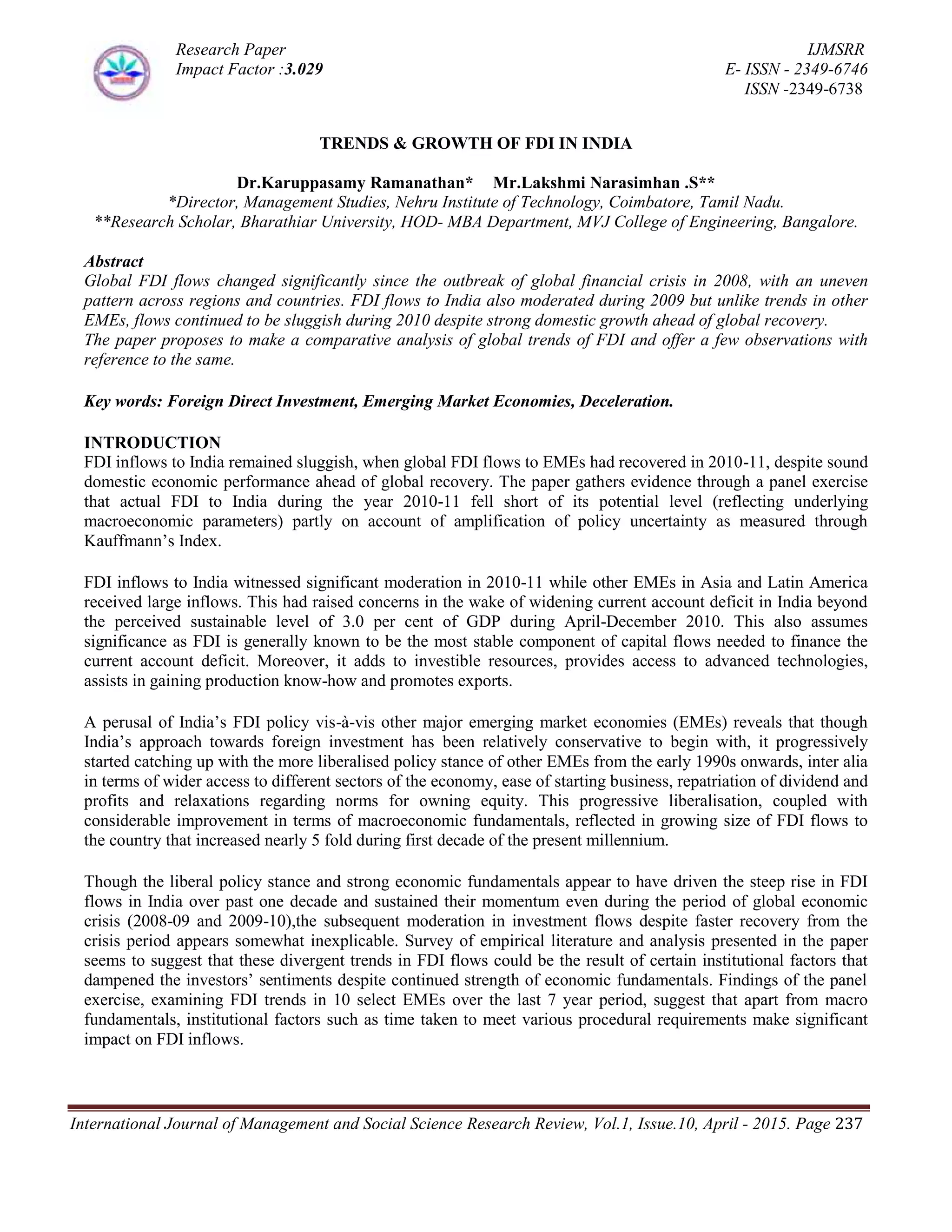 trends & growth of fdi in india | PDF