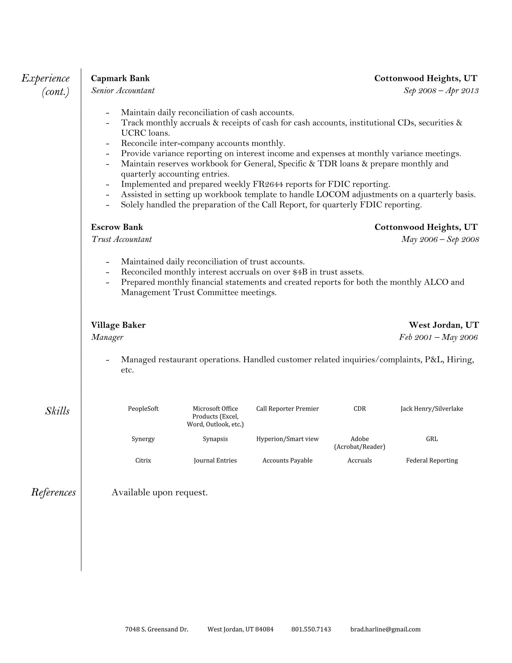Brad Harline Resume Feb'16 | PDF