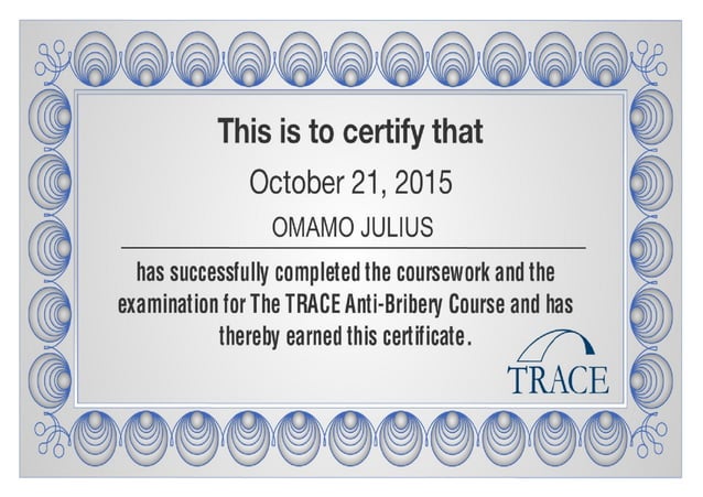 TRACE~Anti-Bribery Course Certificate | PDF