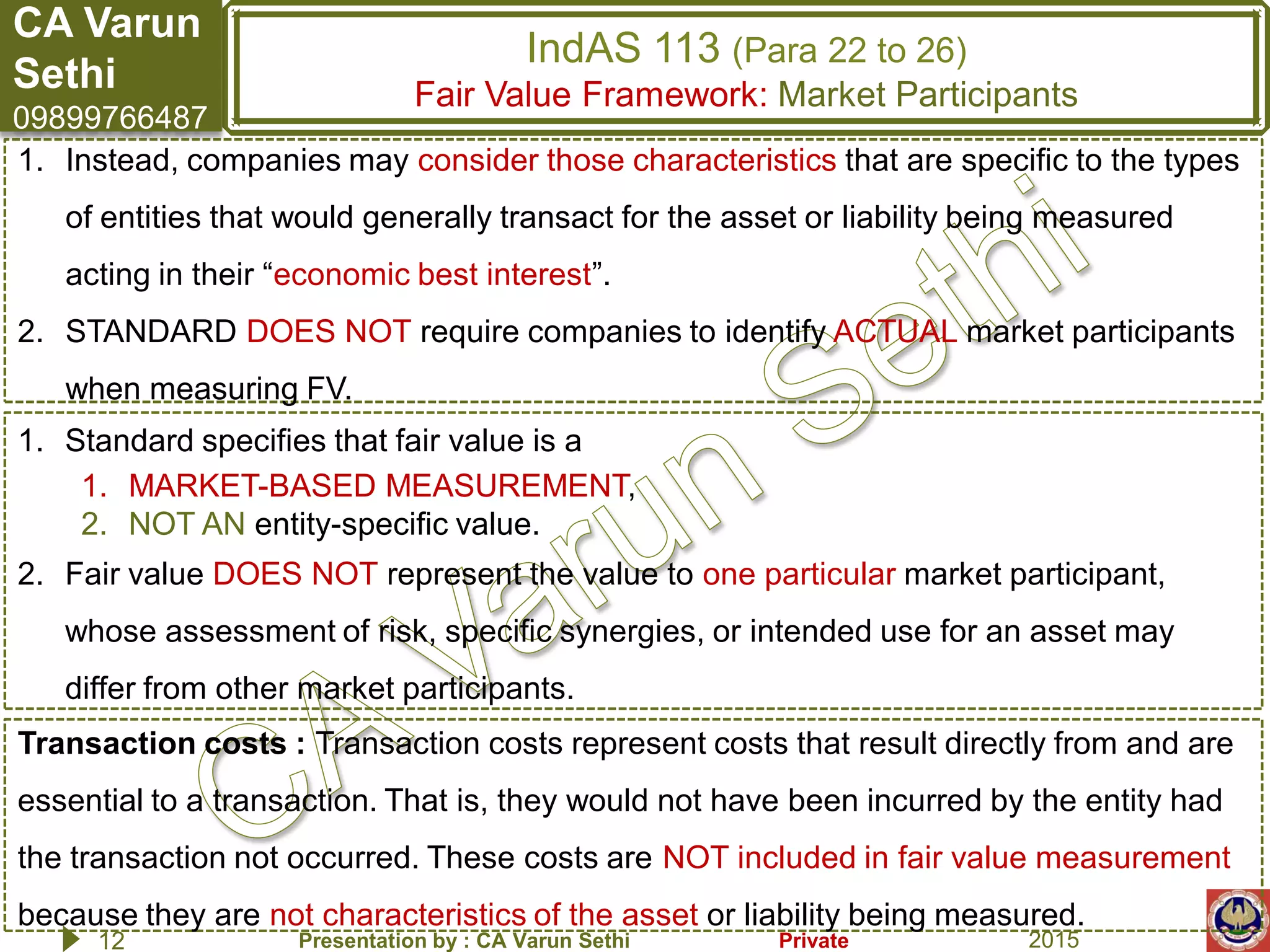 CA Varun Sethi - IndAS 113 - Fair Value Measurements | PDF