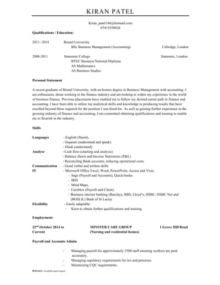 Kiran Patel CV 3 new | PDF | Business Banking & Finance | Business