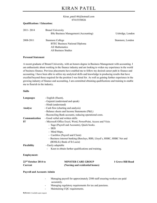 Kiran Patel CV 3 new | PDF | Business Banking & Finance | Business