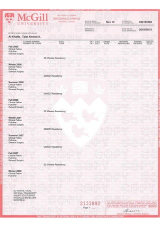 McGill transcript 1. | PDF