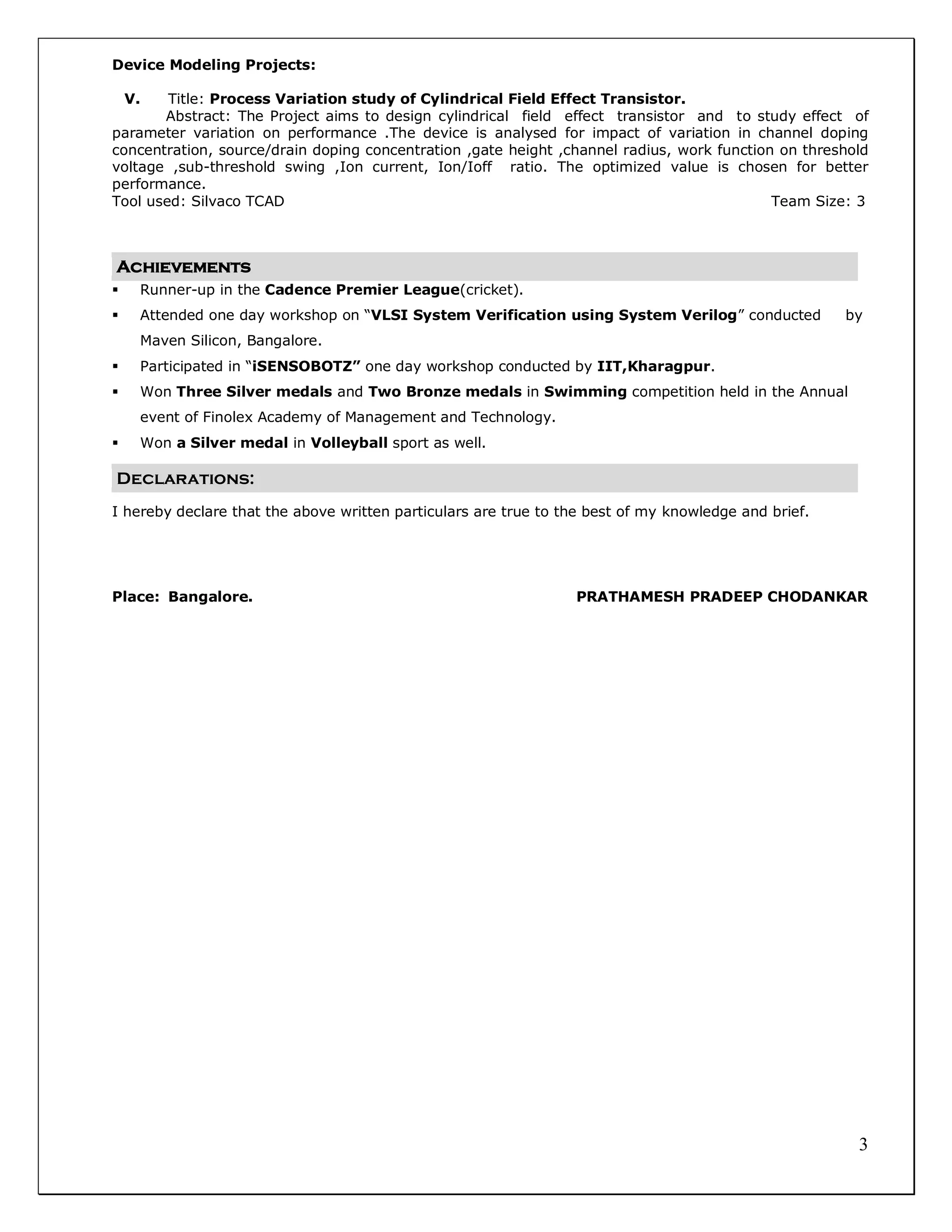 Resume_Prathamesh_VLSI_VIT_UNIVERSITY_Cadence_11Months_Exp | PDF