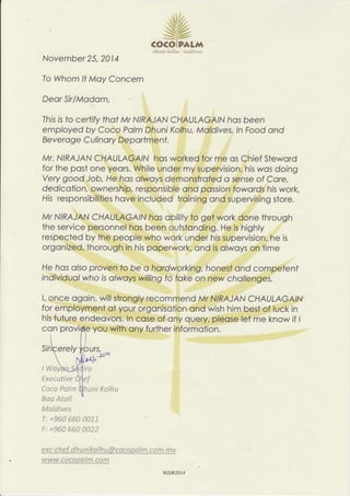 Reference Letter Executive Chef | PDF