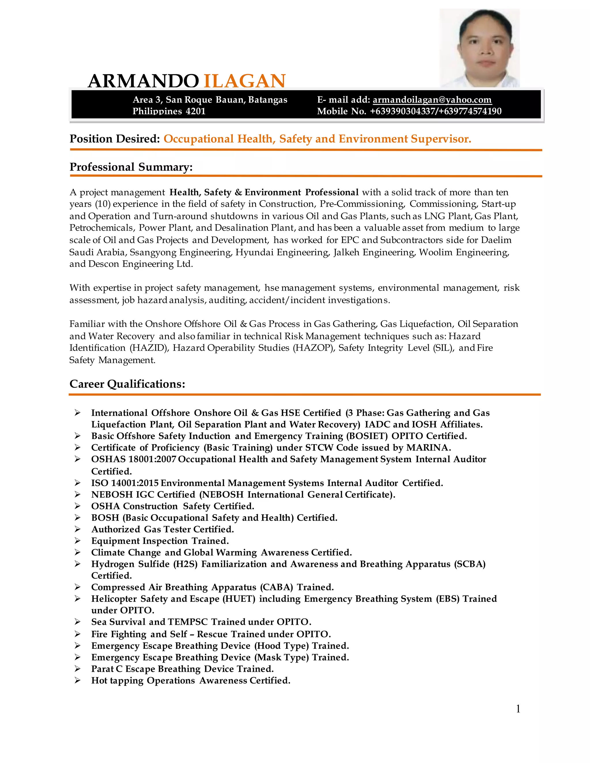 Resume of ARMANDO ILAGAN | PDF