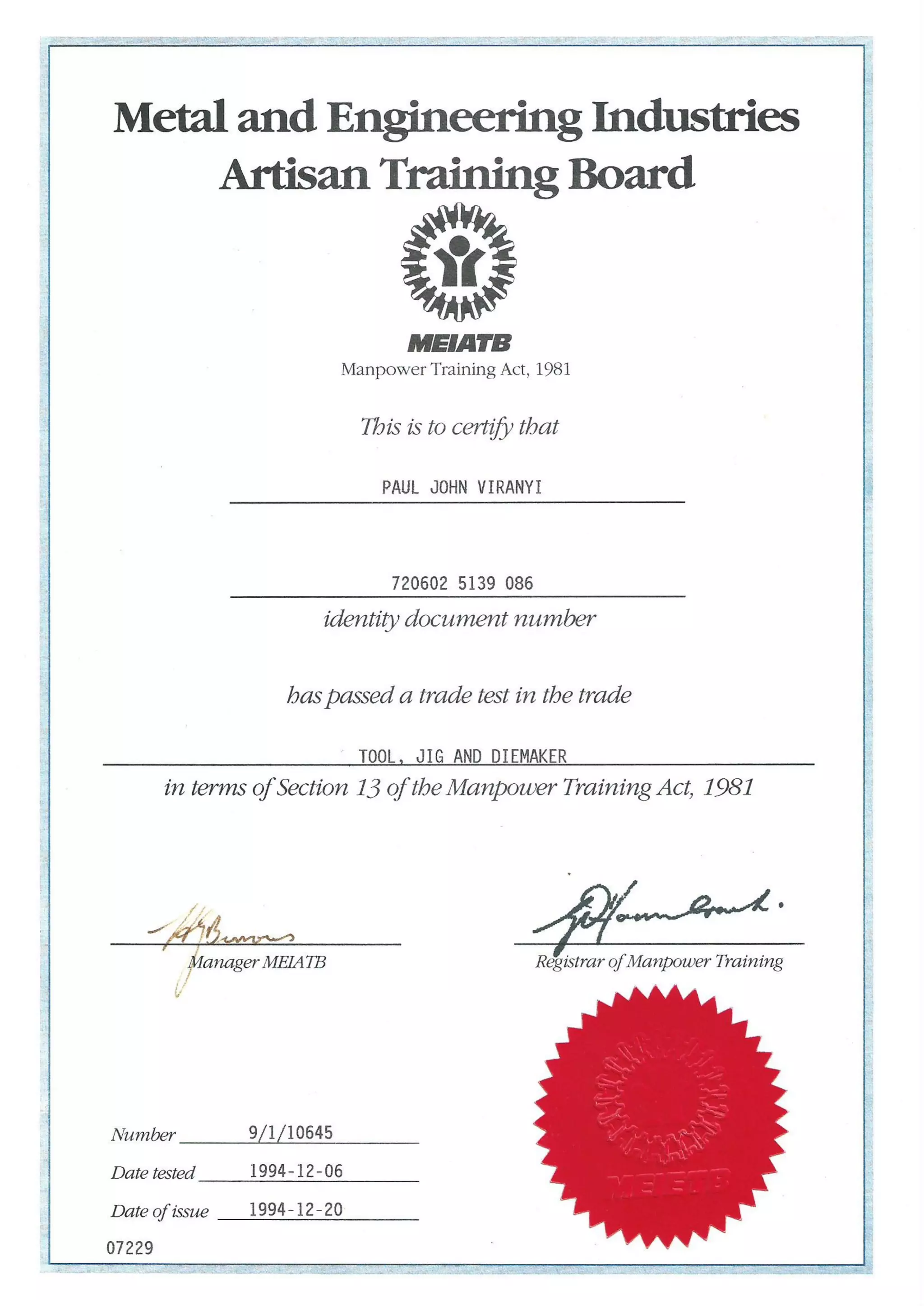 Tool, Jig & Die Certificate | PDF