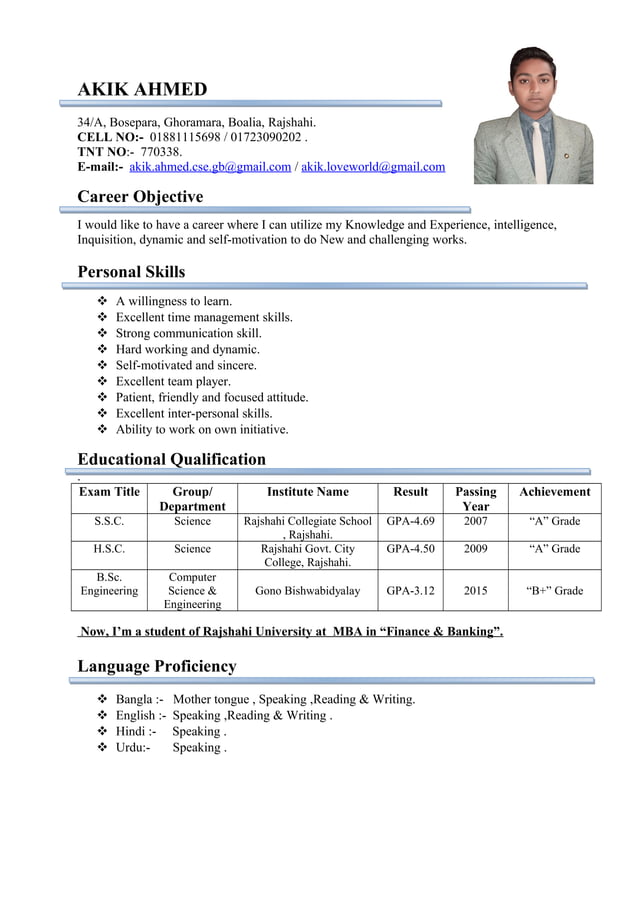 Akik Ahmed's Final Curriculum Vitae | PDF