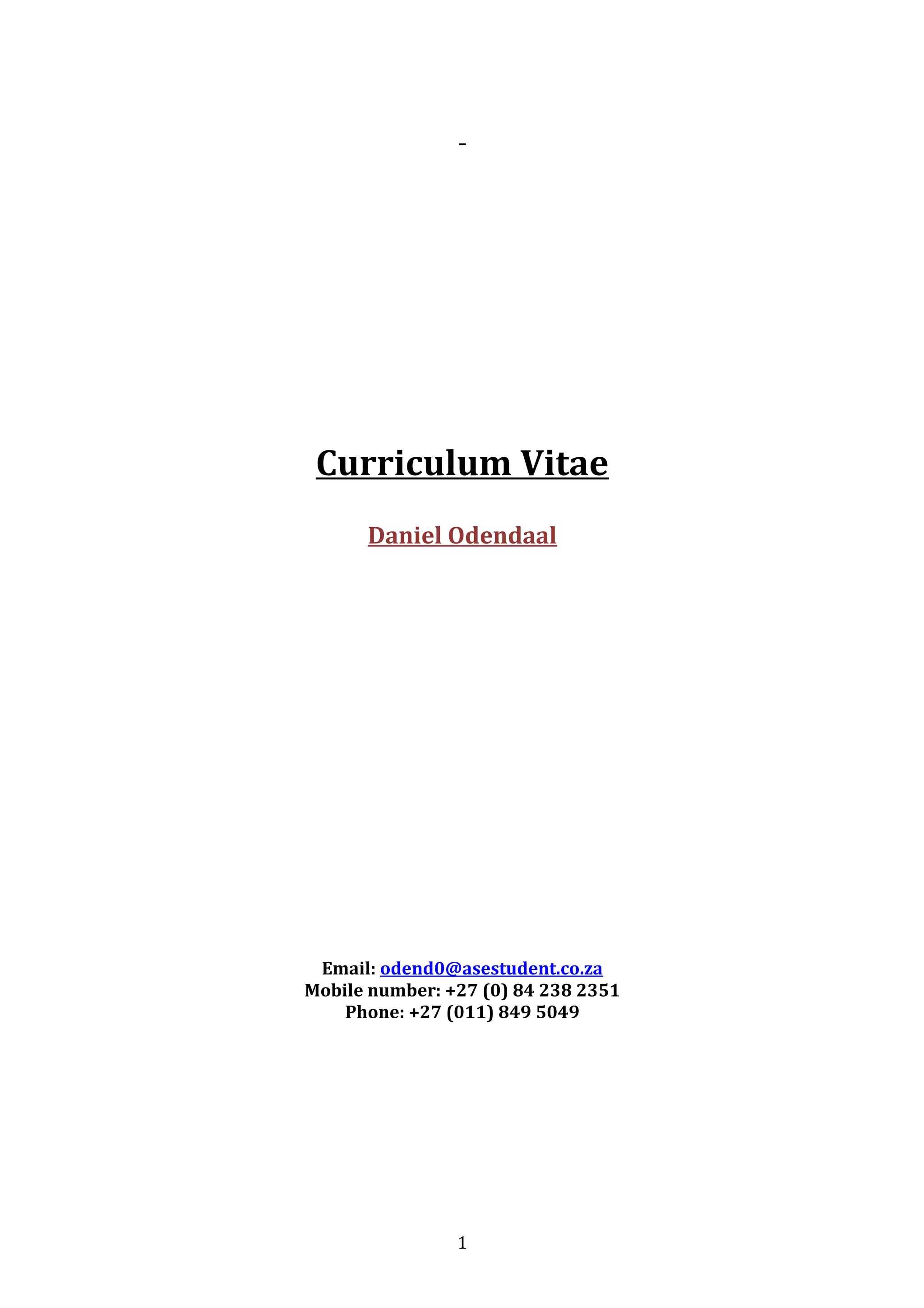 Curriculum Vitae _ Resume - Daniel Odendaal | PDF