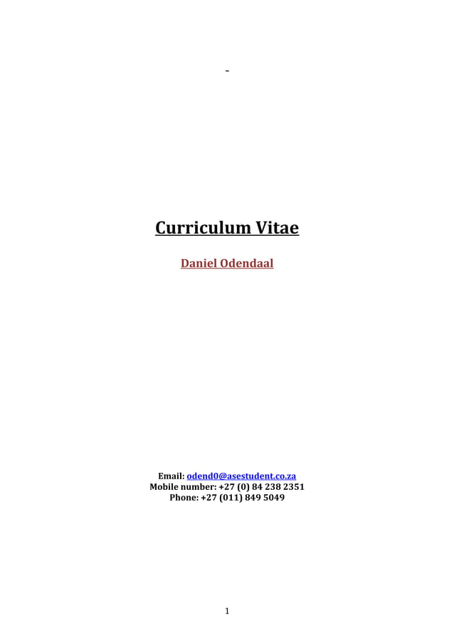 Curriculum Vitae _ Resume - Daniel Odendaal | PDF