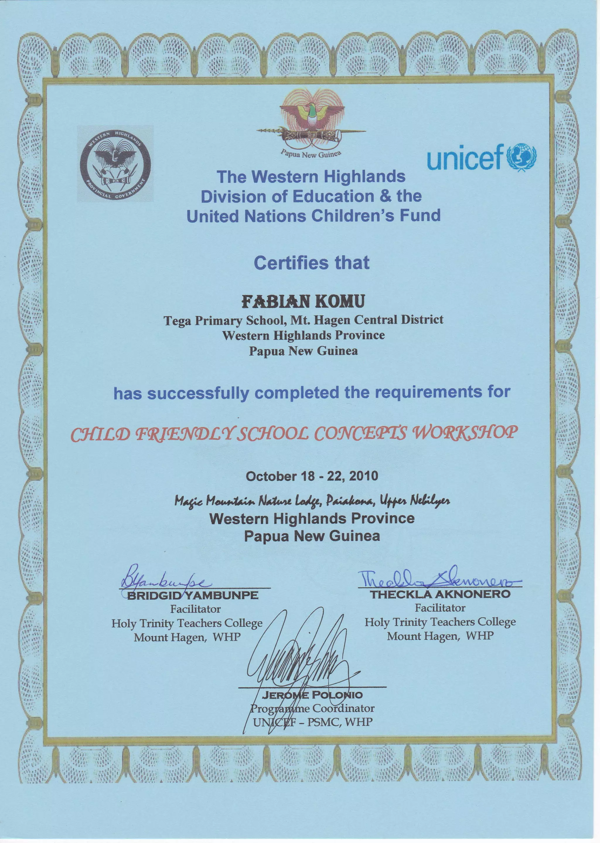 UNICEF Certificate | PDF