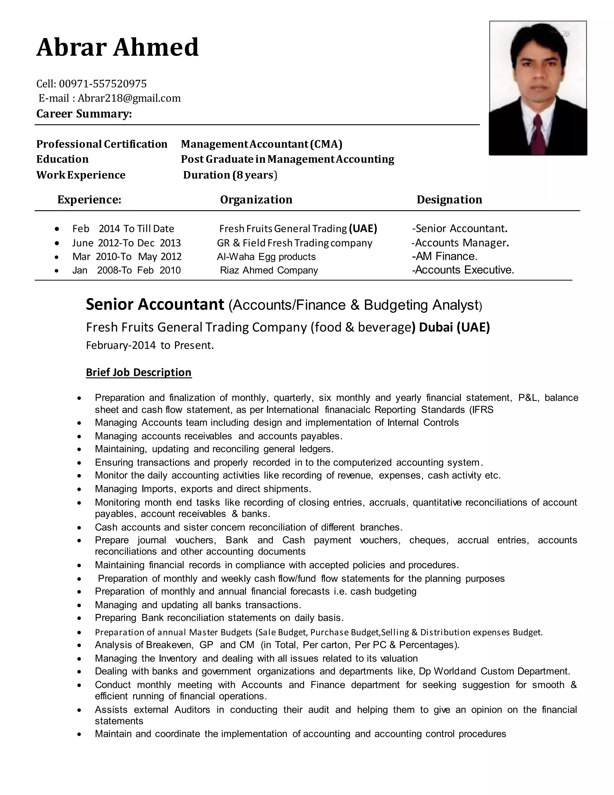 Abrar Ahmed Resume | DOCX | Business Accounting & Finance | Business