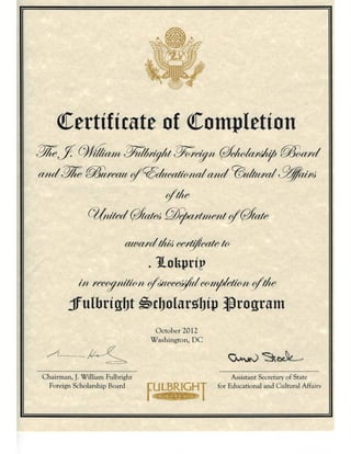 Fulbright Fellowship Certificate Lokpriy Pdf