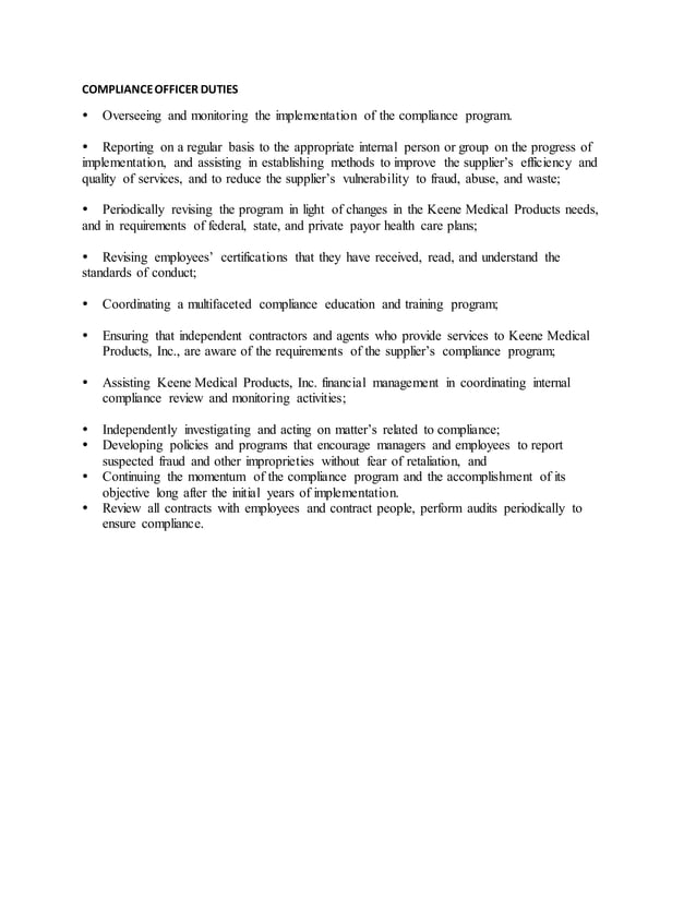 COMPLIANCE OFFICER DUTIES | PDF